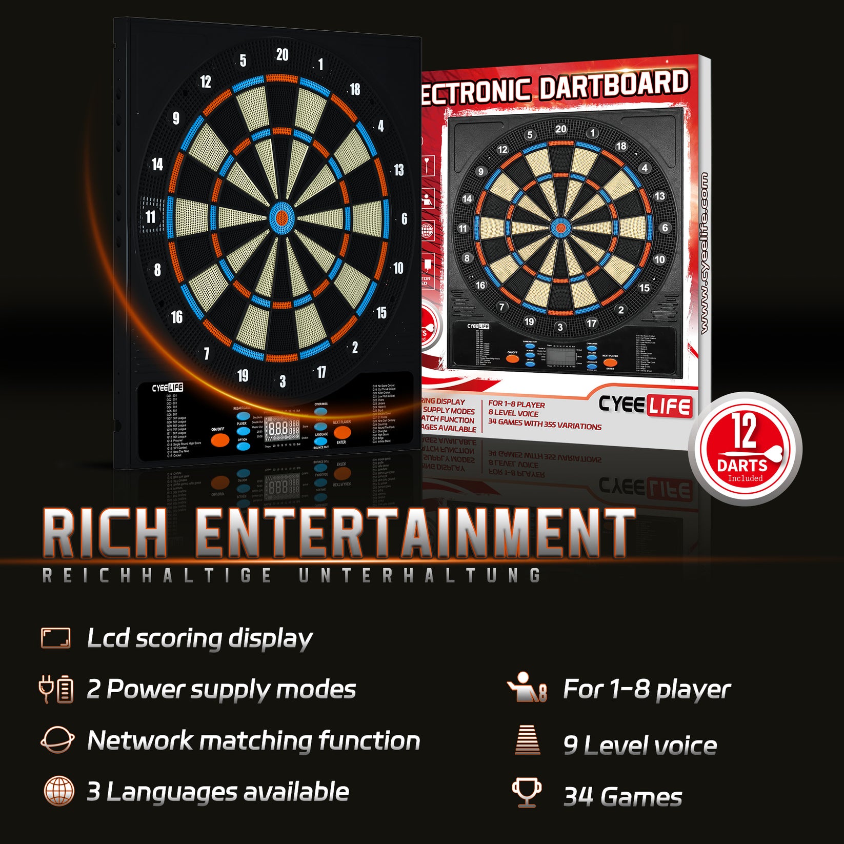 ZD01G Red&Blue Electronic Dart board set with 12 darts set – CyeeLife ...