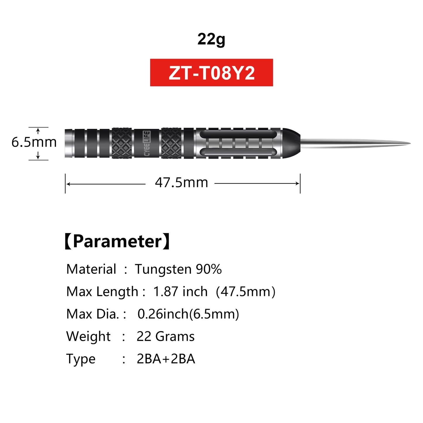 ZH08 CyeeLife 22g 90% Tungsten Steel Tip Darts Barrels 3pcs,ZT-T08 ...